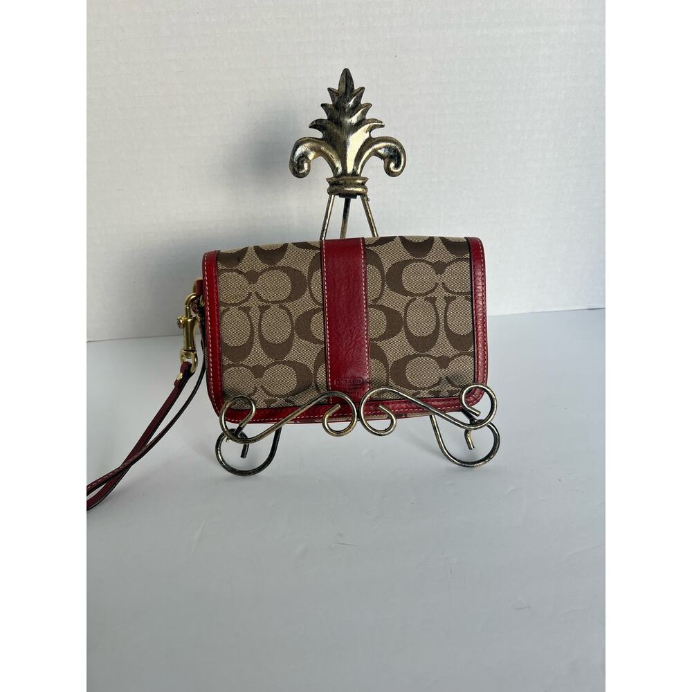 Coach Signature C Red Leather Canvas Wallet Wristlet … - Gem